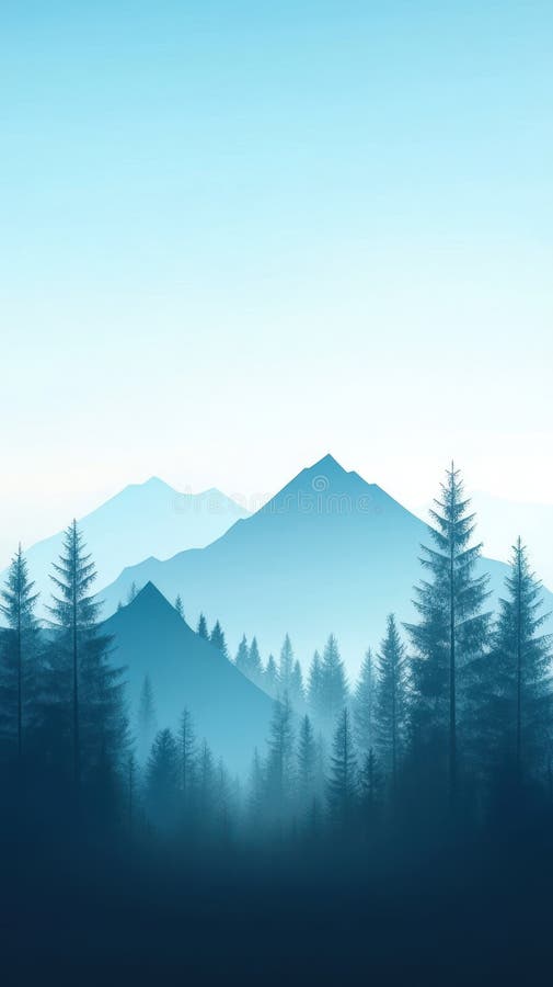 Layered Mountain Peaks with Smooth Gradient and Evergreen Trees Stock ...