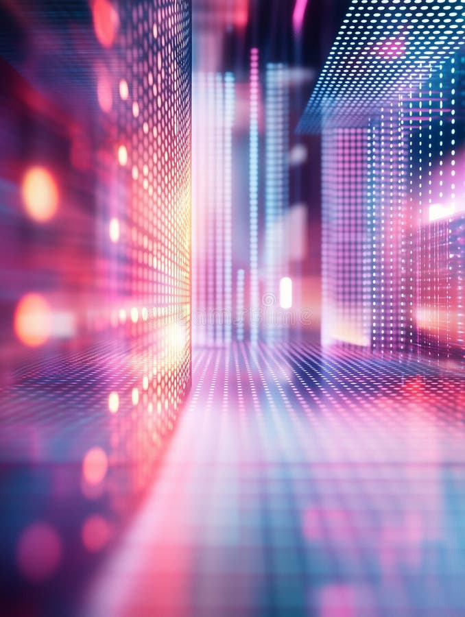 Layered Neon Grids and Dotted Patterns Create a Vibrant Digital Space ...