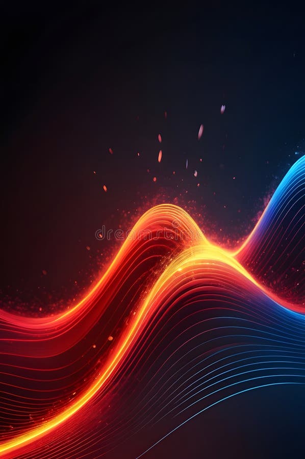 Layered Neon Sound Waves in Red, Yellow, and Blue, Radiating on a ...