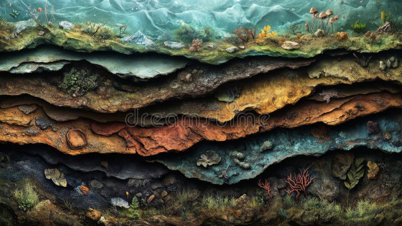 Layered Ocean Reef Cross Section Showing Vibrant Colors Stock ...