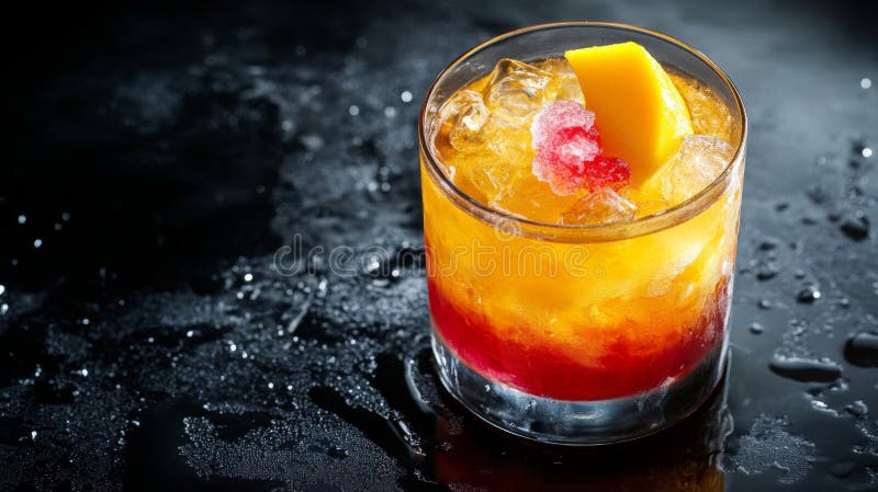 Layered Orange and Red Cocktail with Fruit Garnish Stock Illustration ...