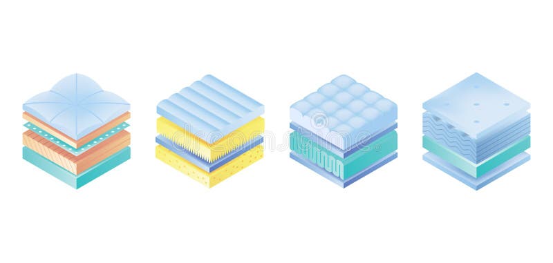 Layered Orthopedic Mattress Icon Set. Isometric Bed Section Layers ...