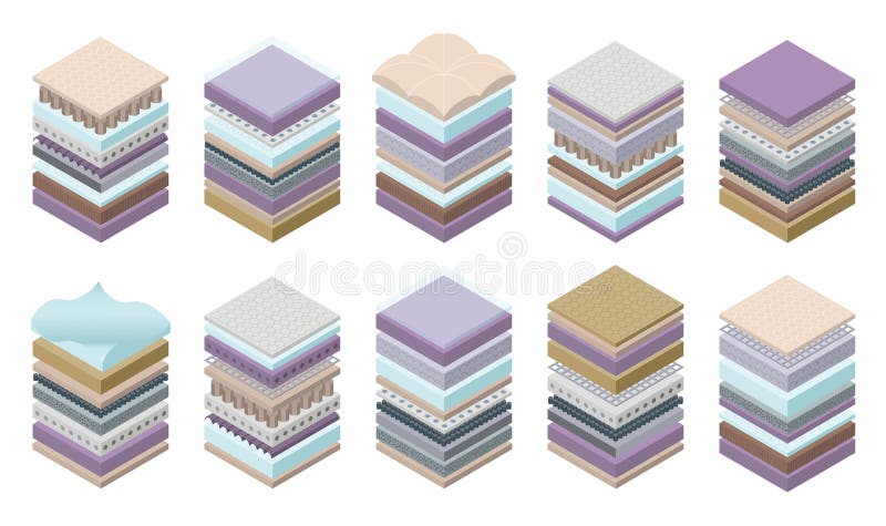 Layered Orthopedic Mattress Icon Set. Isometric Bed Section Layers ...