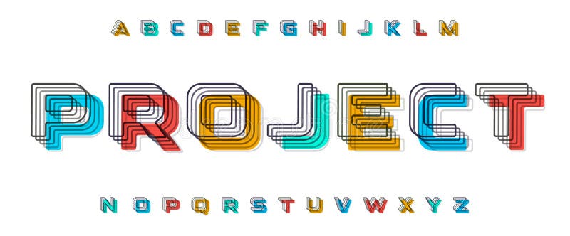 Layered Outline Alphabet. Blending Overlapping Lines and Multicolor ...