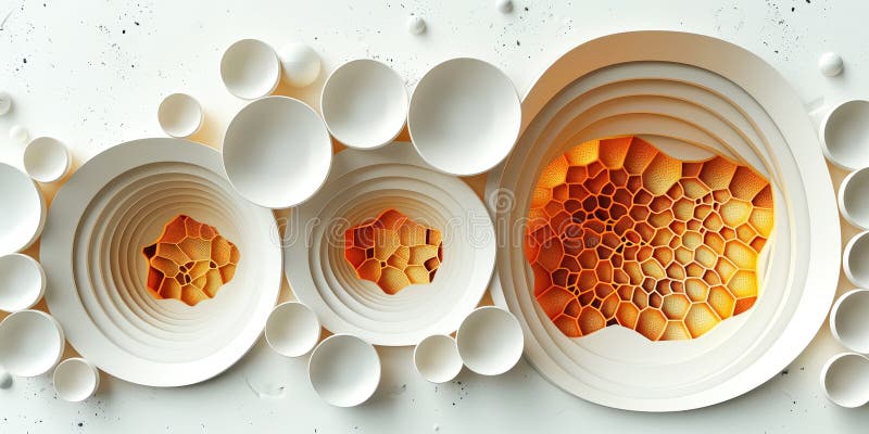 Layered Paper Art Featuring Abstract Honeycomb Patterns in Orange and ...