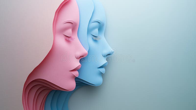 Layered Paper Art of Two Abstract Faces in Pastel Colors. Stock Image ...