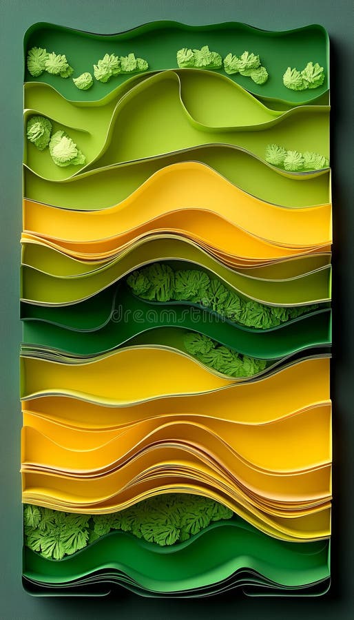Layered Paper Art, Vivid Sunny Yellow and Lime Green, Abstract Dynamic ...
