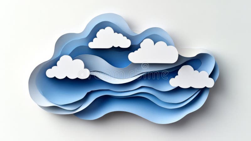 Layered Paper Cloudscape: Whimsical Blue and White Cloud Art Stock ...