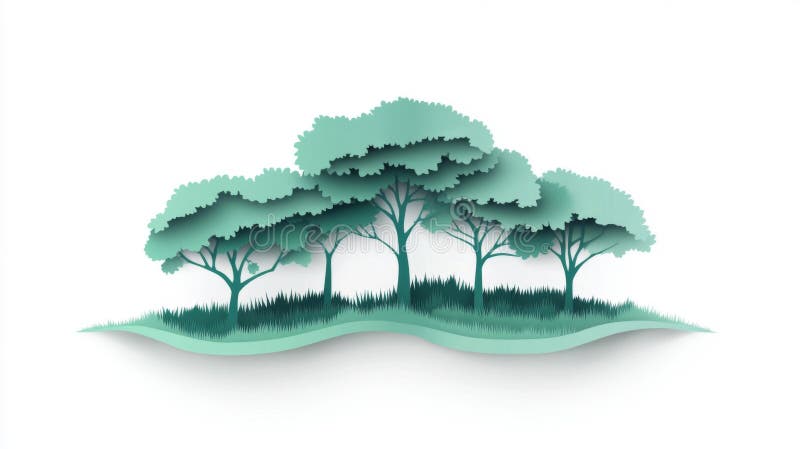Layered Paper Cut Art of Green Trees Stock Illustration - Illustration ...