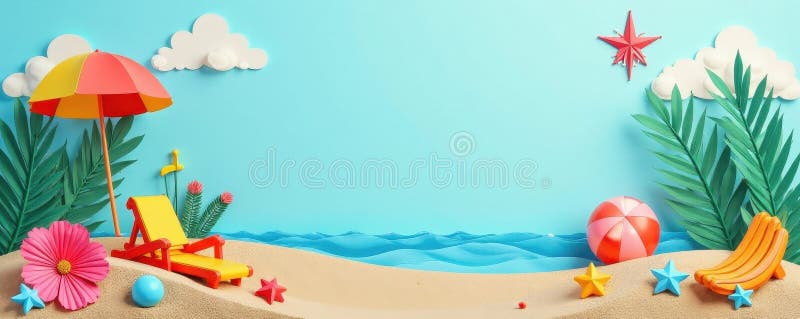 Layered Paper Cutouts of Beach Elements, Vibrant Summer Colors, Folded ...
