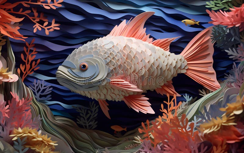 Layered Paper Fish between Algae and Flowers. Colored Paper Quilling ...