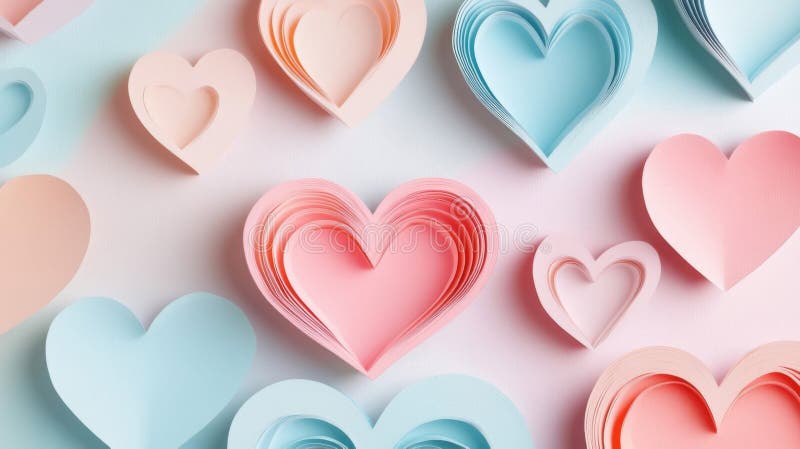 Layered Paper Hearts in Pink and Blue Hues Stock Illustration ...