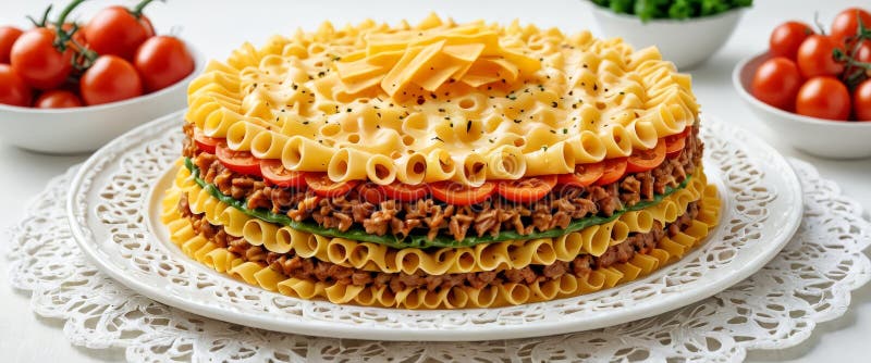 Layered Pasta Cake with Cheese and Vegetables Stock Image - Image of ...