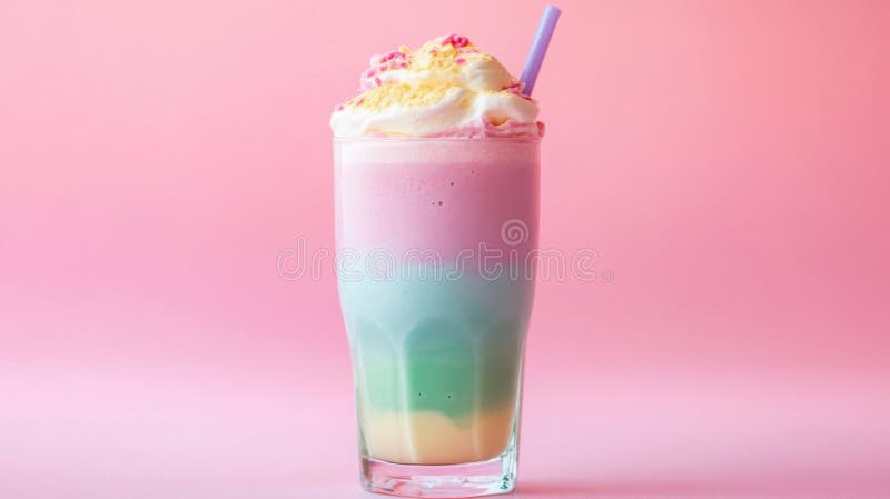 Layered Pastel Milkshake with Whipped Cream and Sprinkles Stock ...