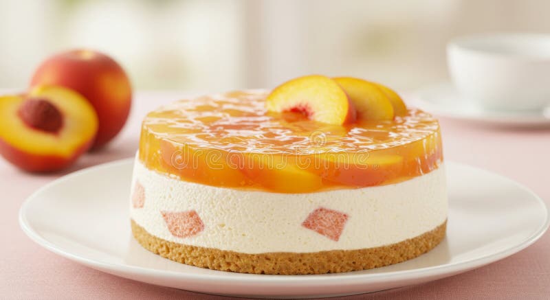 Layered Peach Cream Cake with Jelly Topping Stock Illustration ...