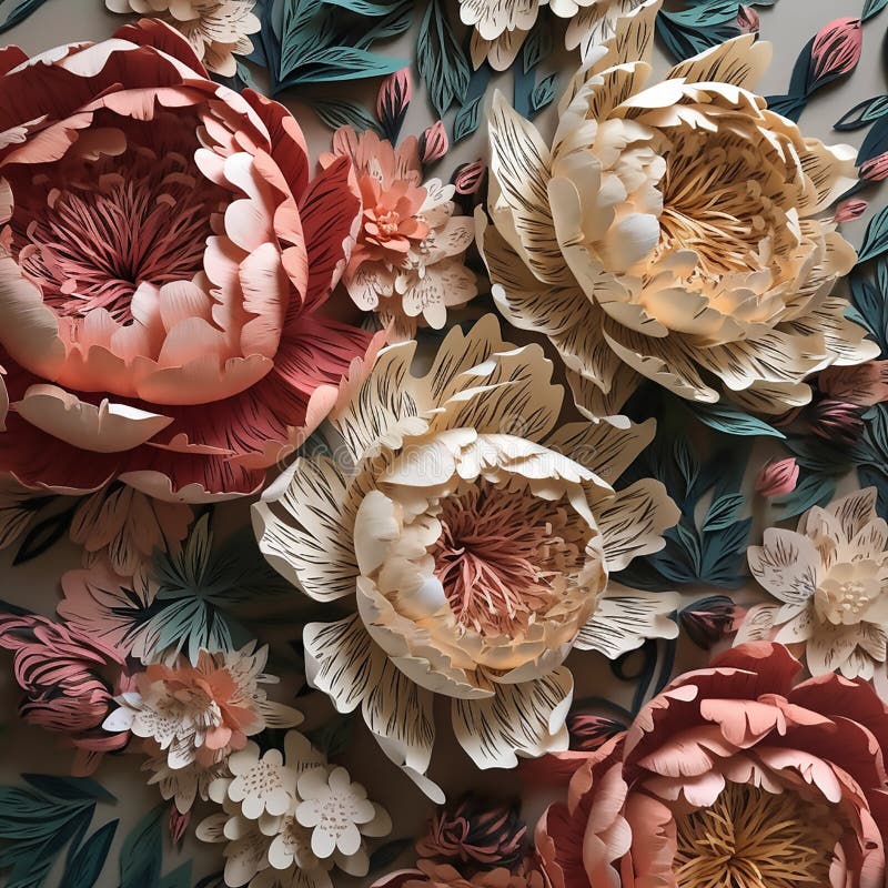 Layered Peony Paper Artwork Stock Illustration - Illustration of purple ...