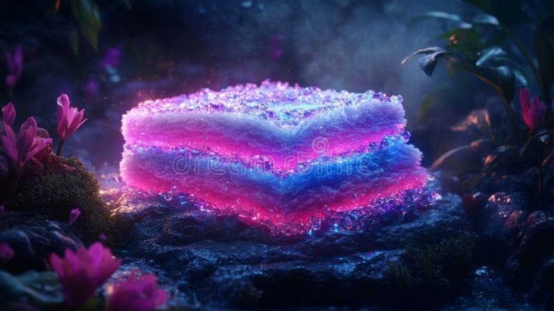 Layered Pink Blue Crystal Formation in Dark Forest Stock Illustration ...
