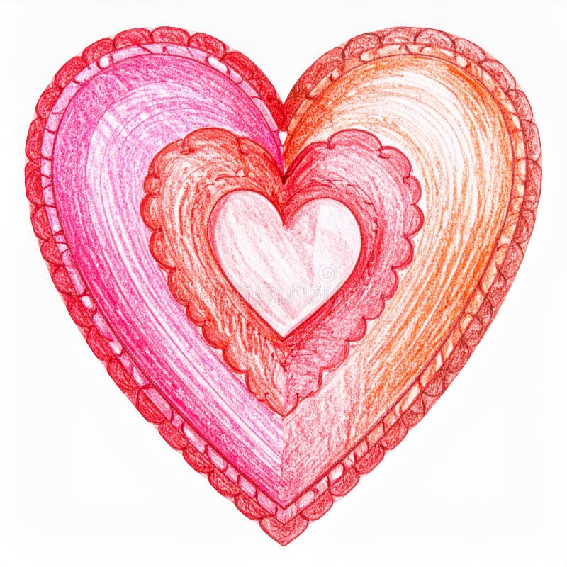 Layered Pink and Orange Heart Drawing Stock Illustration - Illustration ...