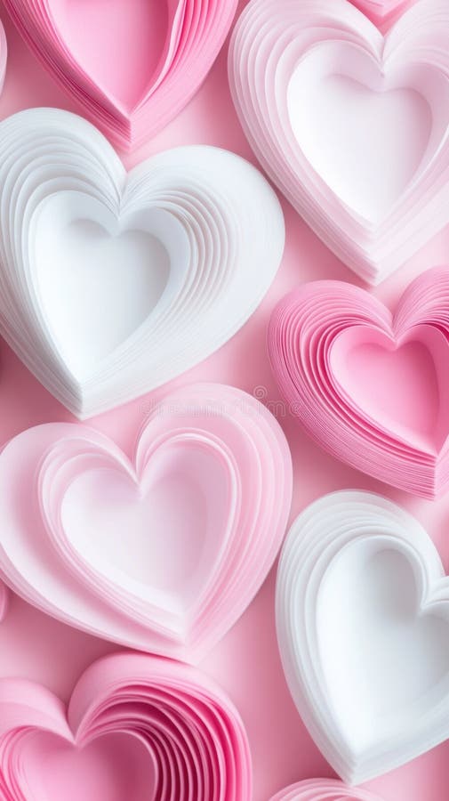 Layered Pink and White Paper Hearts Create a Romantic and Artistic ...