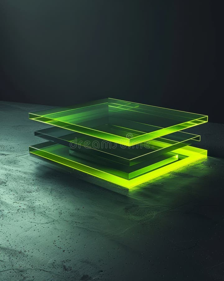 Layered Protection Concept: Minimalist Stack of Neon Green Screens ...