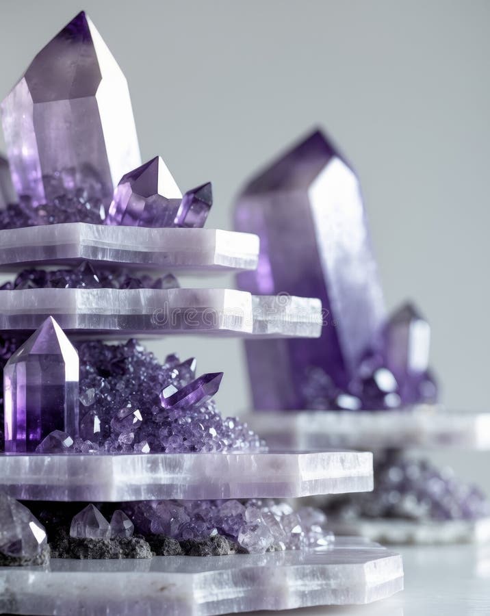 Layered Purple Crystal Platforms and Crystal Formations Stock Photo ...
