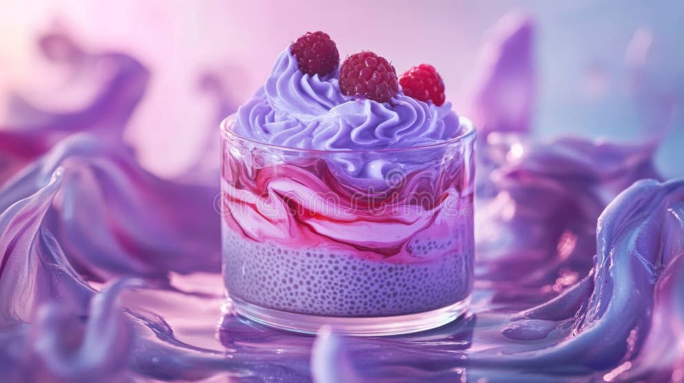 Layered Purple Raspberry Chia Pudding Dessert Stock Illustration ...