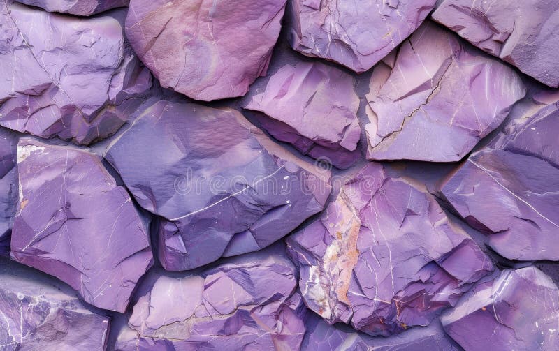 Layered Purple Stone Cladding with Varied Shapes and a Rough, Textured ...