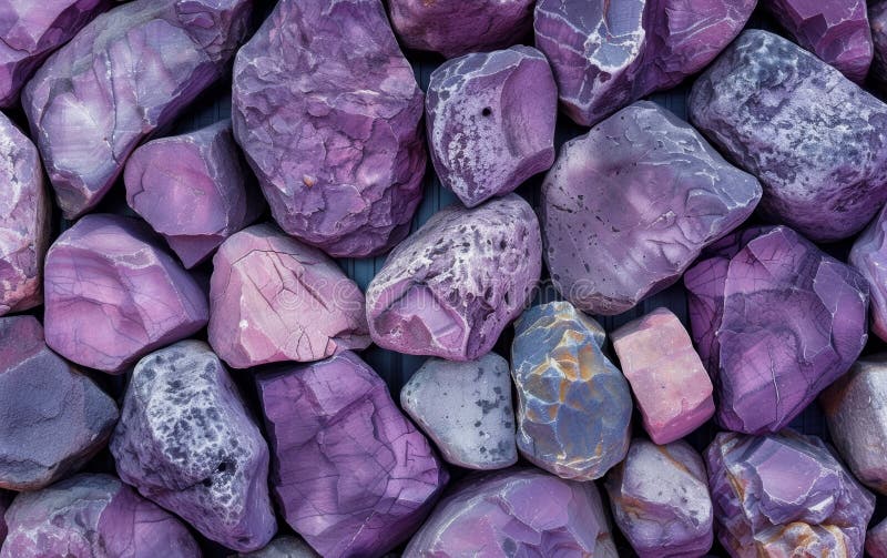 Layered Purple Stone Cladding with Varied Shapes and a Rough, Textured ...