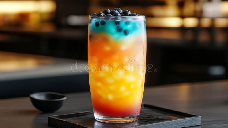 Layered Rainbow Bubble Tea Drink in Glass Stock Illustration ...