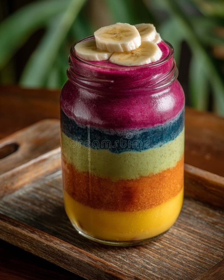 Layered Rainbow Smoothie in Mason Jar Stock Illustration - Illustration ...