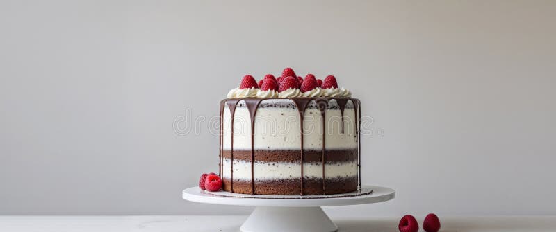 Layered Raspberry Cake with Creamy Frosting and Chocolate Drizzle ...