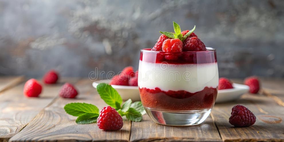 Layered Raspberry Dessert in Glass with Fresh Mint. Generative AI Stock ...