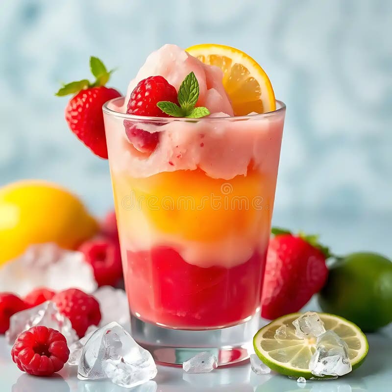 Layered Raspberry Strawberry Lemon Smoothie Drink Stock Illustration ...