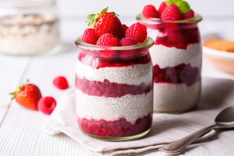 Layered Raspberry and Vanilla Chia Seed Pudding Stock Photo - Image of ...