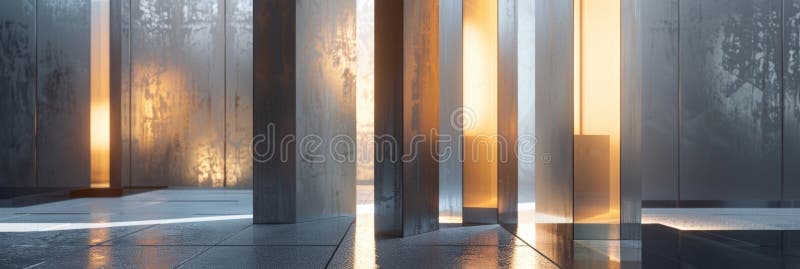 Layered Rectangular Lamps with a Metallic Finish Resembling a Modern ...