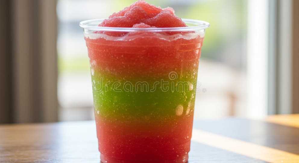 Layered Red and Green Slush in Plastic Cup Stock Illustration ...
