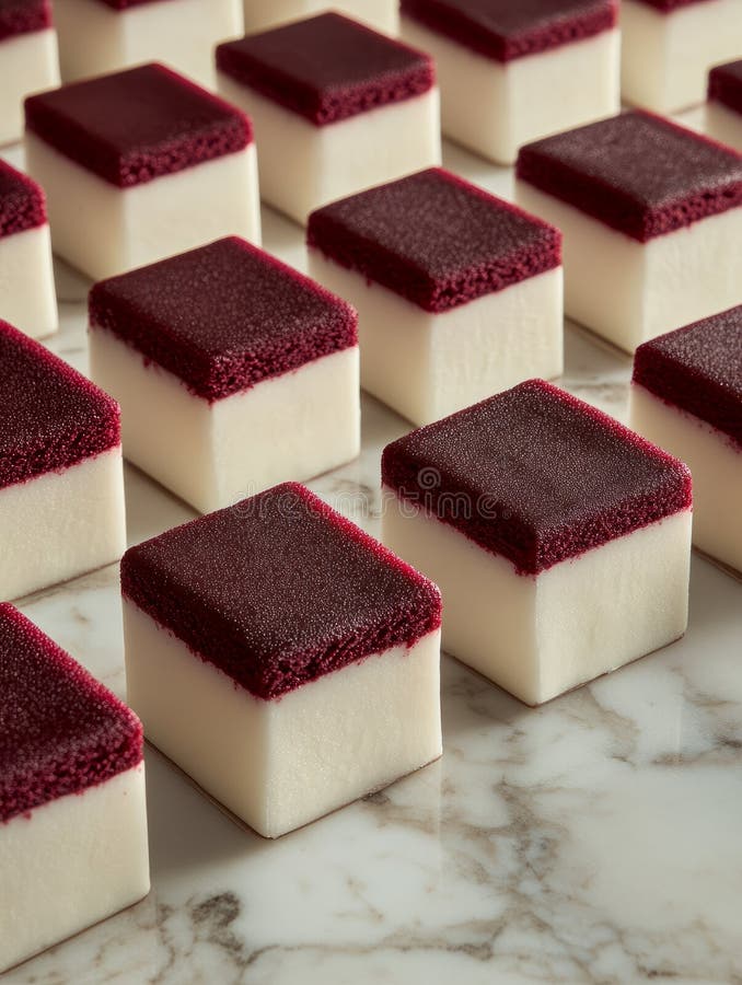 Layered Red and White Gelatin Squares on Marble Surface Stock Photo ...
