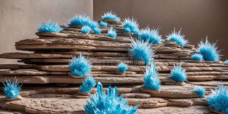 Layered Rock Formation with Blue Crystal Formations. Stock Photo ...