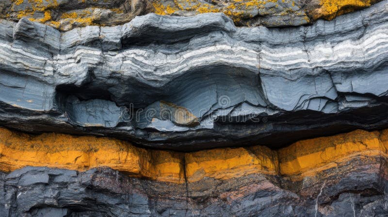 Layered Rock Formation with Striking Yellow Band Stock Illustration ...