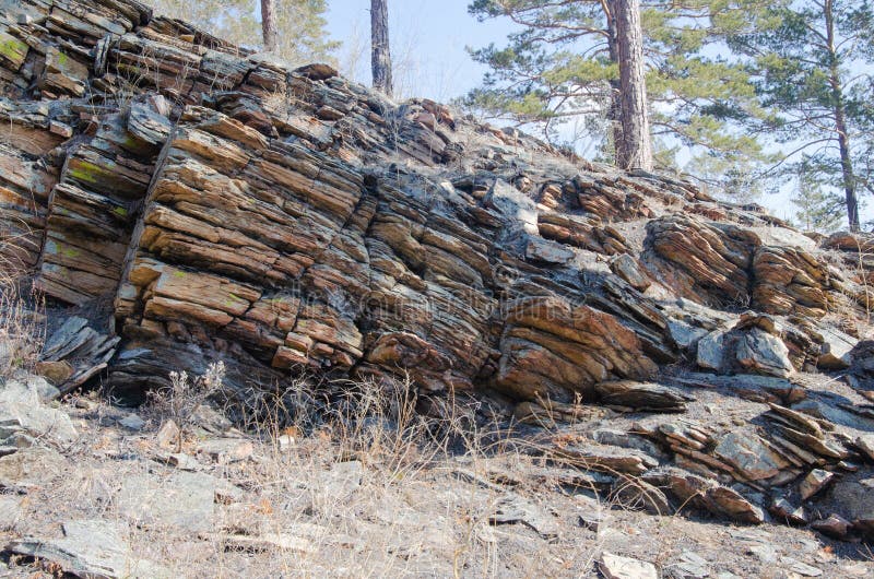 Layered Rocks Form Rocks in the Forest. Stock Photo - Image of surface ...