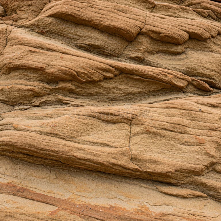 Layered Sandstone Formation Featuring Horizontal Striations and a ...