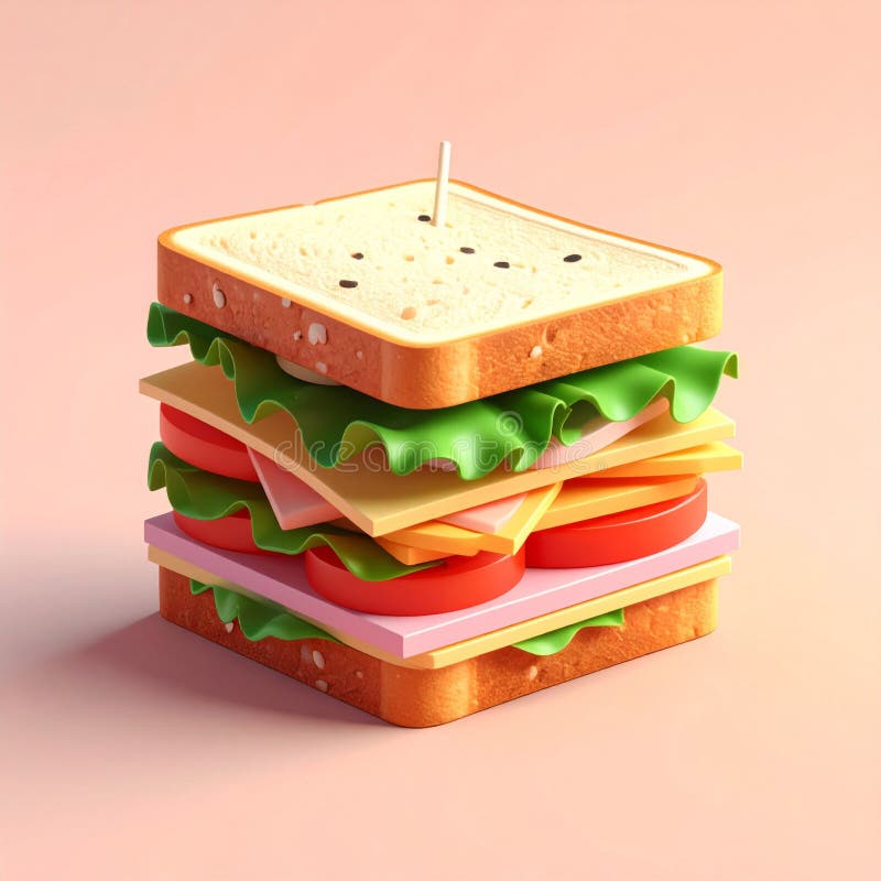 Layered Sandwich 3D Render: Ham, Cheese, and Tomato Stock Illustration ...
