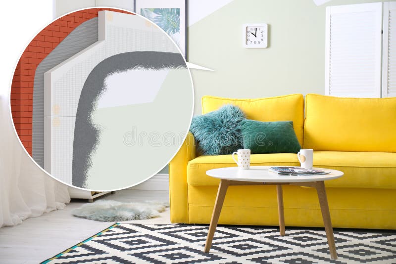 Layered Scheme of Wall Insulation and Stylish Room Interior Stock Image ...