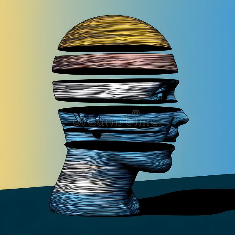 Layered Sculpture of Head with Colors Contrasts Against Gradient ...