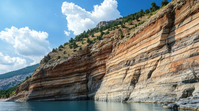 Layered Sedimentary Rock Formations on a Mountainside Stock ...