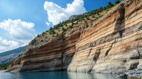 Layered Sedimentary Rock Formations on a Mountainside Stock ...