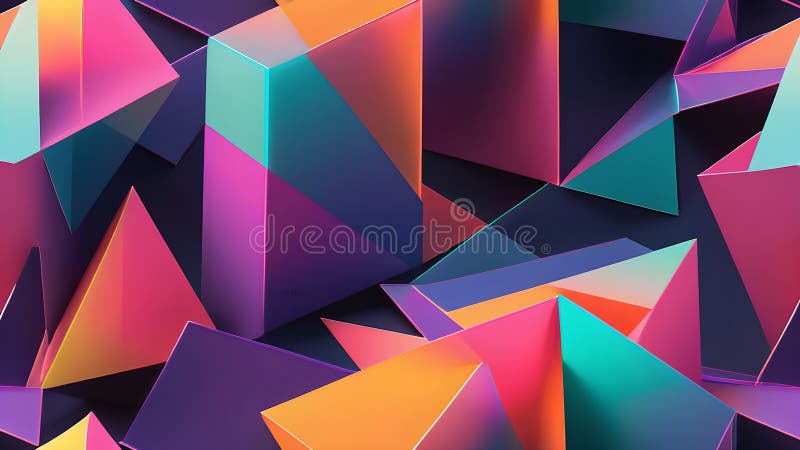 Layered Semi-Translucent 3D Geometric Shapes with Neon Gradients and ...