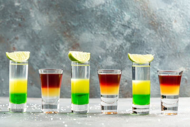 Layered Shots. Alcoholic Cocktail Drinks Shot Stock Image - Image of ...