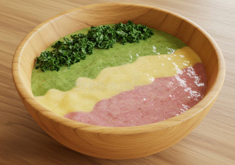 Layered Smoothie Bowl with Green, Yellow, and Pink Purees Stock ...