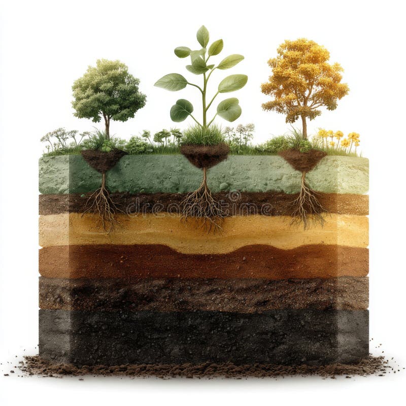 Layered Soil Cross Section with Diverse Plants Stock Illustration ...
